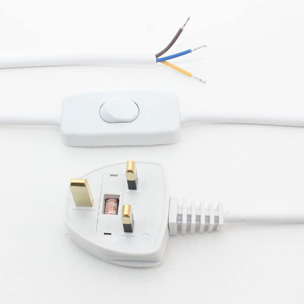 WHT-PLUG-3CORE White Pre-Made Switched 3 Core Cable Flex with UK Plug ...